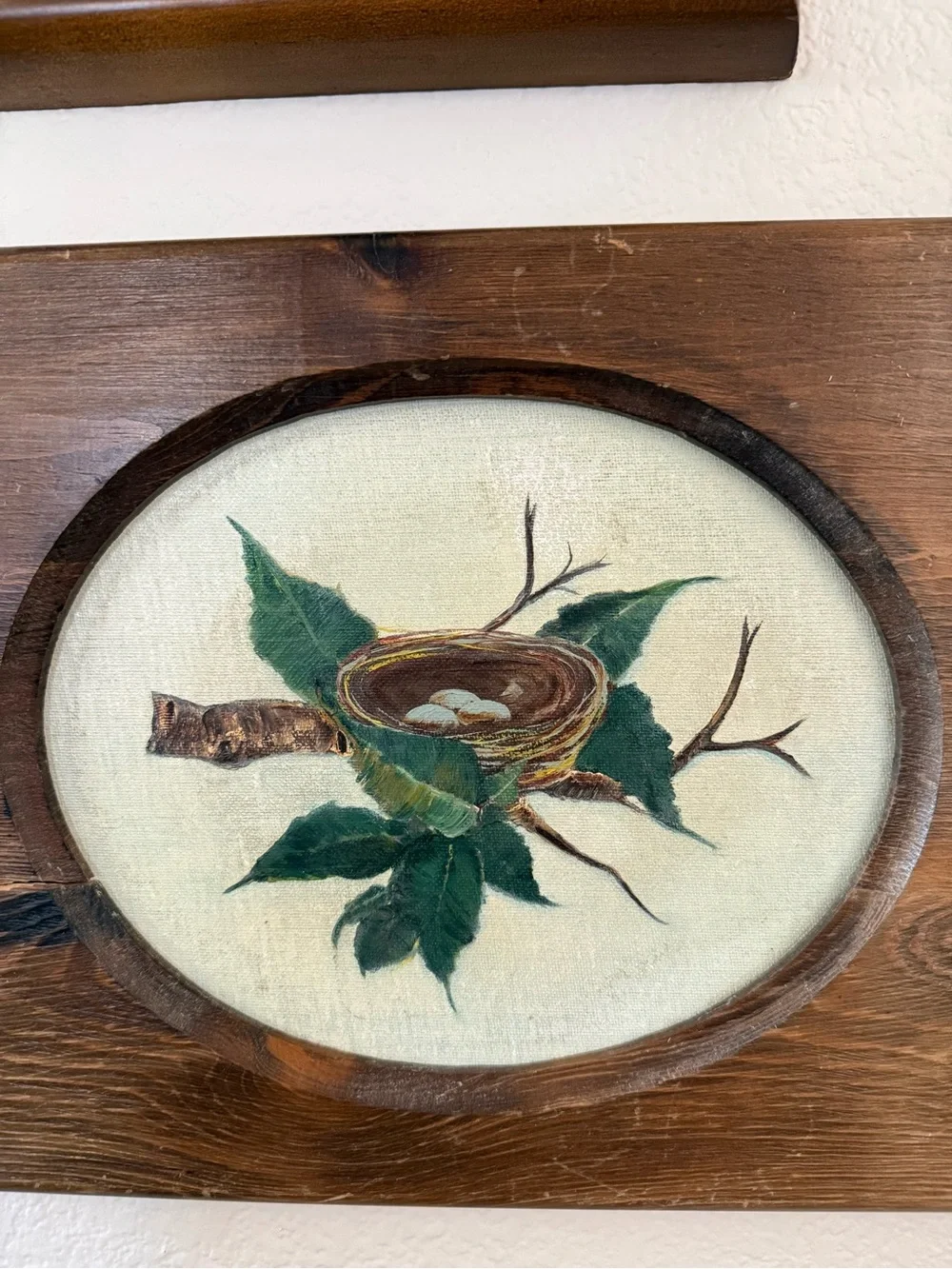 Vintage | Art | Vintage Original Brown Wood Framed Bird Nest Oil ...
